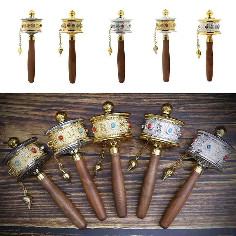 Hand Cranking Tibetan Prayer Wheel Double Bearing Colourful Turn ...