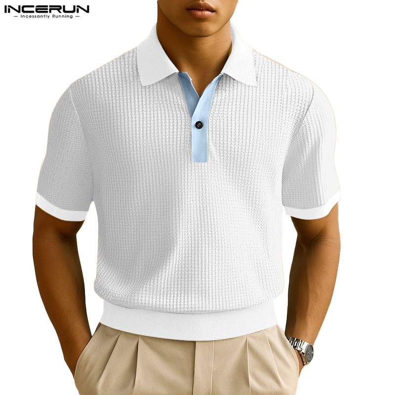 INCERUN Mens Splicing Net Color Muscle Collar Top POLO Shirts | Shopee ...
