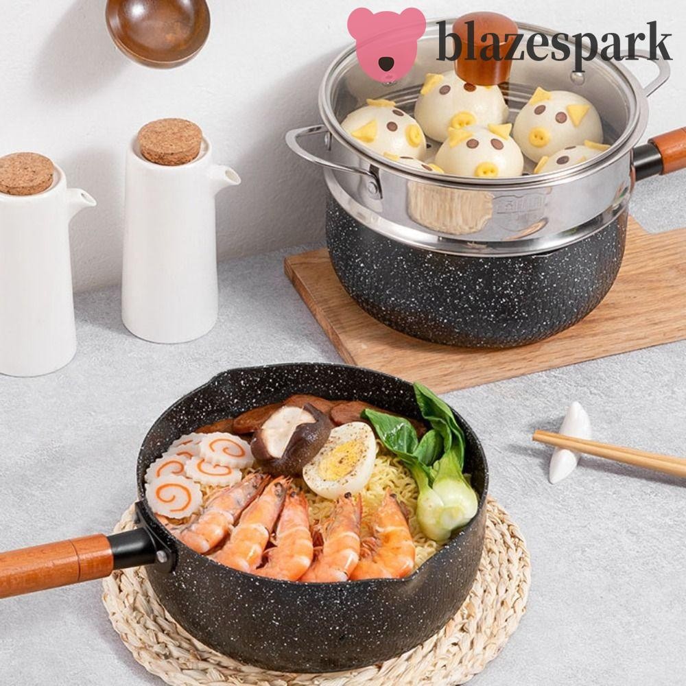BLAZESPARK หม้อนม, Non-Stick ด้ามไม้ทําอาหาร Saucepan, เครื่องครัวพร้อมฝาปิดและเทพวยสไตล์ญี่ปุ่น ...