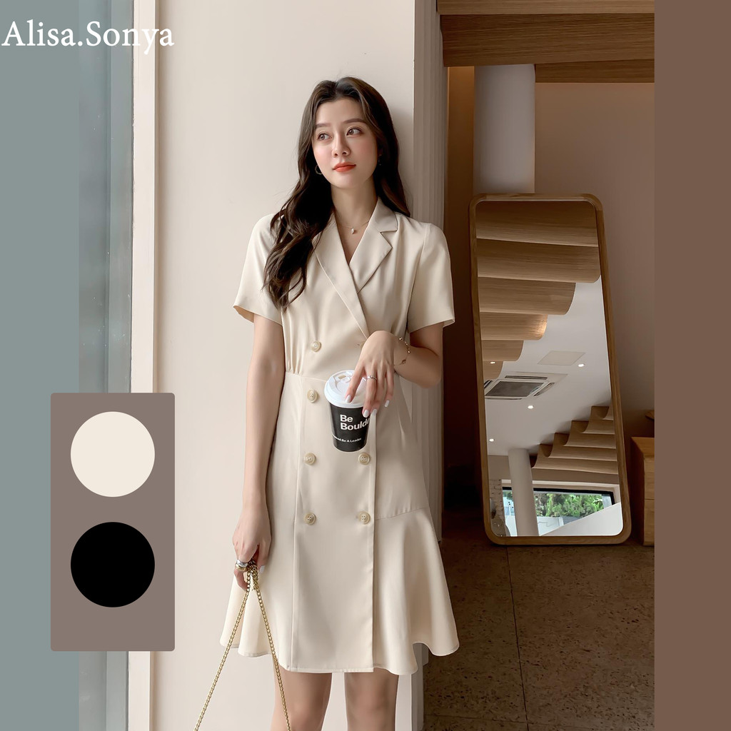 Alisa. Sonya เดรสผู้หญิง ทรงเข้ารูป คอวี กระดุมคู่ สไตล์ทางการ ใส่ทำงาน ...