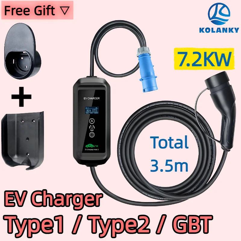 ที่ชาร์จรถยนต์ไฟฟ้าแบบพกพา 7.2KW 32A 3 เฟส ปลั๊ก Type2 ปลั๊ก Type1 GBT ...