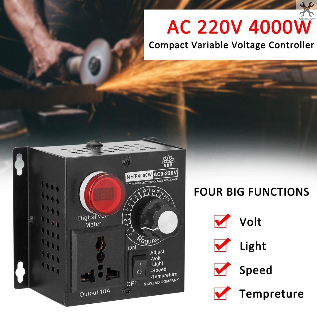 เครื่องควบคุมแรงดันไฟฟ้า Ac 220V 4000W ขนาดกะทัดรัดแบบพกพา SCR Voltage Regulator Motor Speed ...