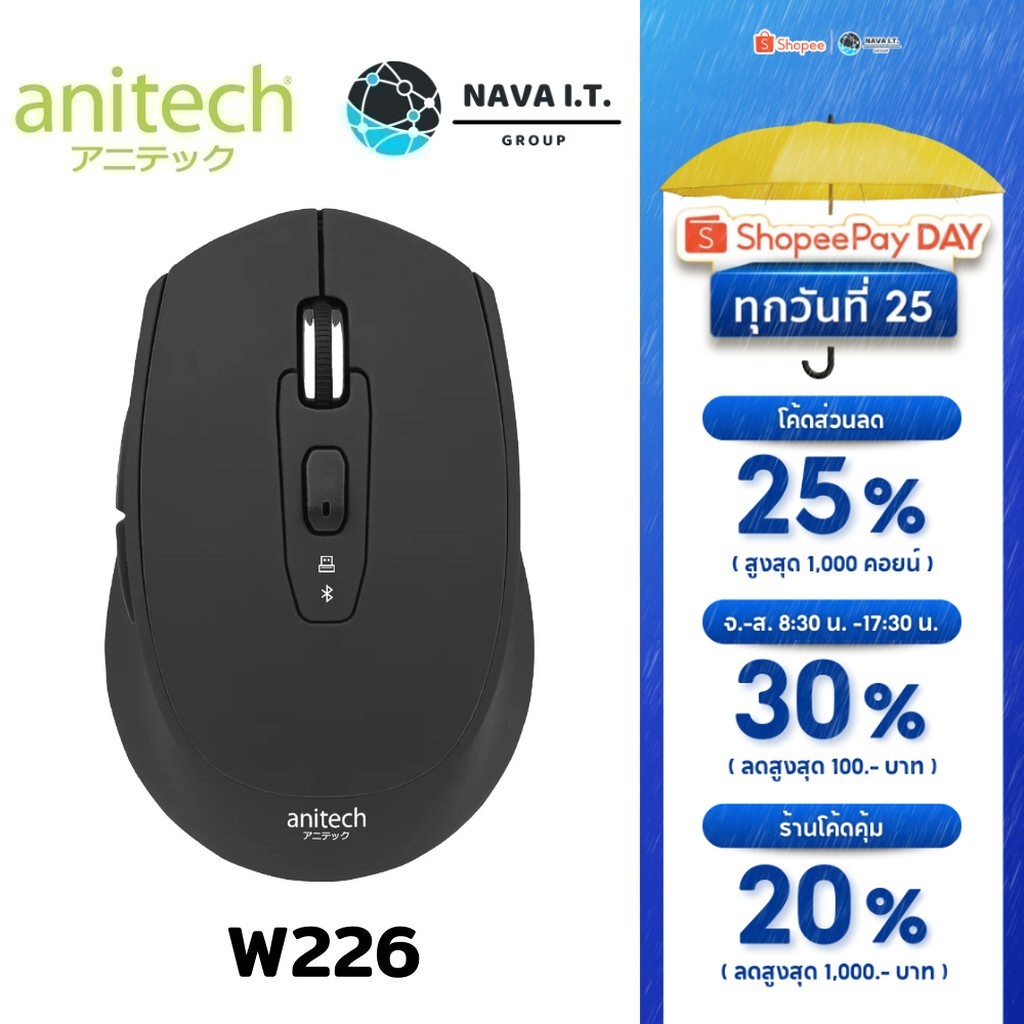 🛵มีส่งด่วน💨 ANITECH W226 BLACK MULTI FUNCTION WIRELESS MOUSE รับประกัน ...