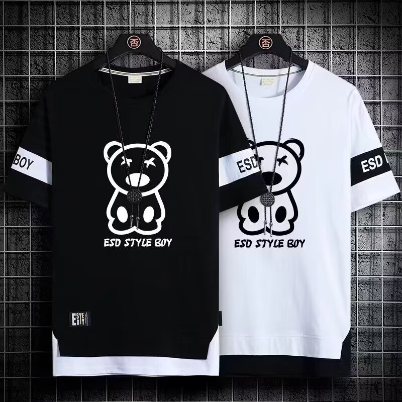 HANLU ฤดูร้อนสบายๆหลวมเสื้อยืดสำหรับผู้ชายที่มีการพิมพ์การ์ตูนและการ ...