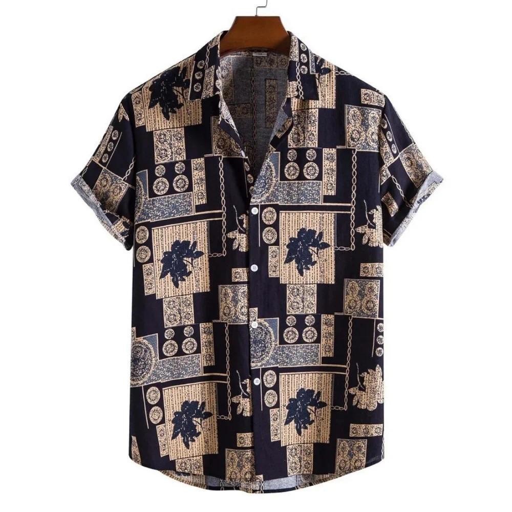 สดชื่น 2024 High Saturation Color Mens Summer New Leaf Print Shirt With ...