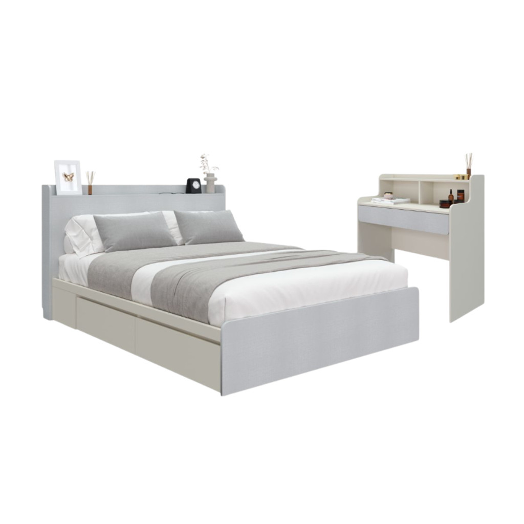 SB Design Square Bedroom Set 6 ft. Aiko White Color Cream แบรนด์ KONCEPT FURNITURE | Shopee Thailand