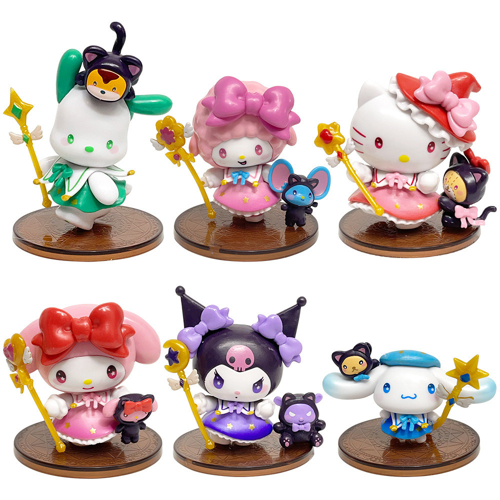 ST1 6 ชิ้น Sanrio Action Figure Hello Kitty Melody Kuromi Starry Night ...