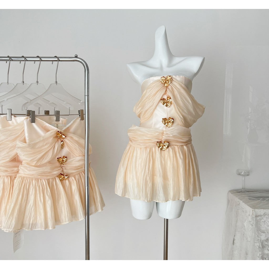 ชุดเดรสตาข่ายเปิดไหล่ทรงเข้ารูปหรูหราสำหรับผู้หญิง J11 Studio/Gilded UQTC | Shopee Thailand