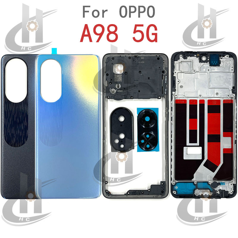 สําหรับ OPPO A98 5G CPH2529 แบตเตอรี่ฝาหลังกรอบกลาง + ปุ่ม + กรอบ ...