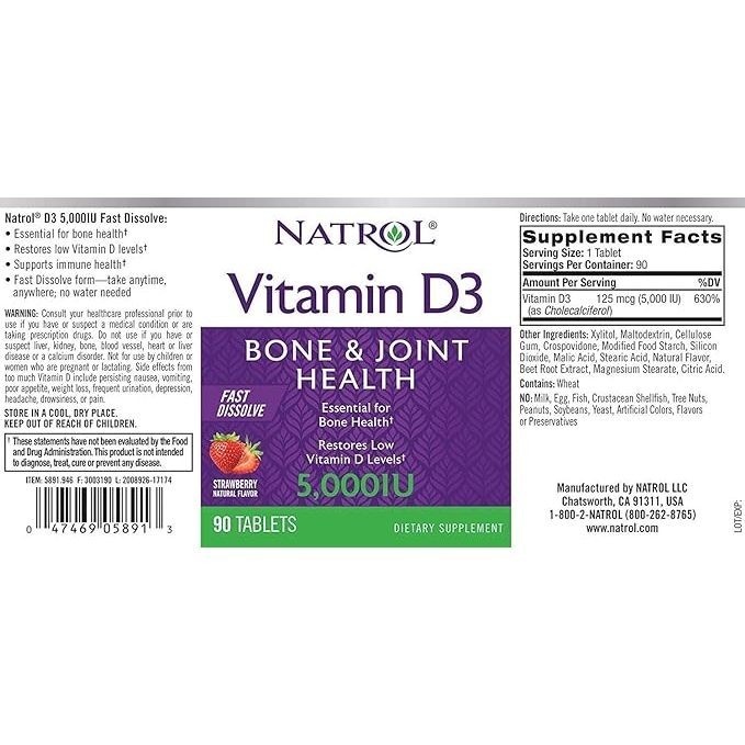 Natrol, Vitamin D3, Bone & Joint Health, Maximum Strength and ...