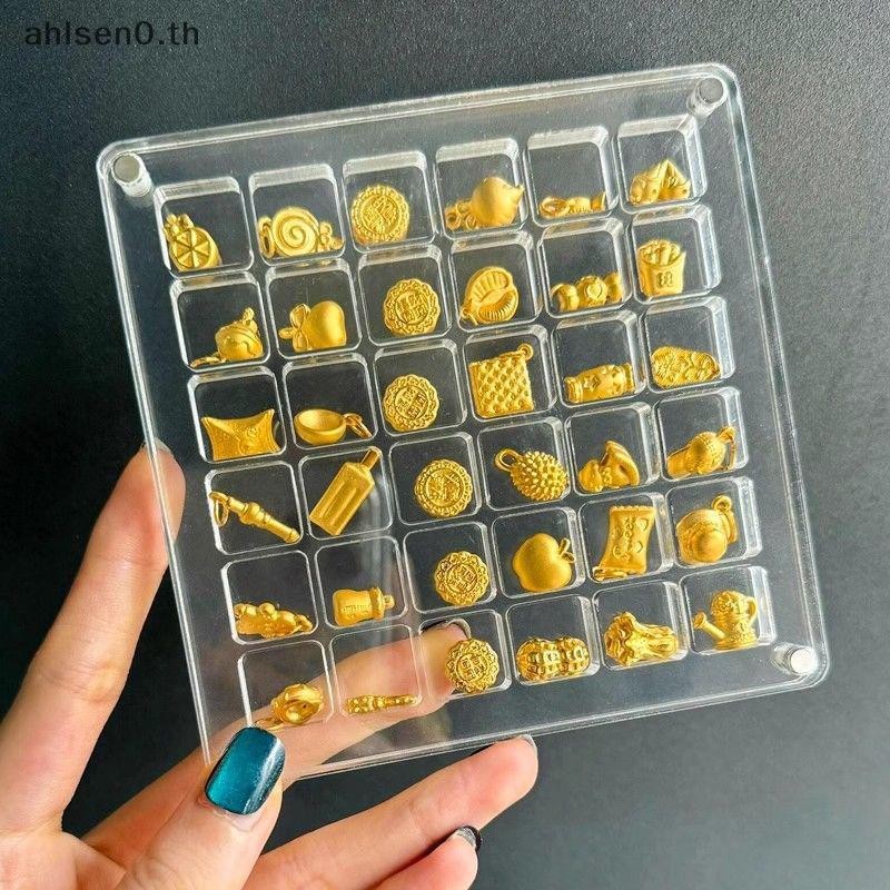 Ahlsen0 36/64/100 กริดขนาดเล็ก Gold Bean กล่องเก็บอะคริลิค Gold Transfer จี้ช่องคอลเลกชันกล่อง ...