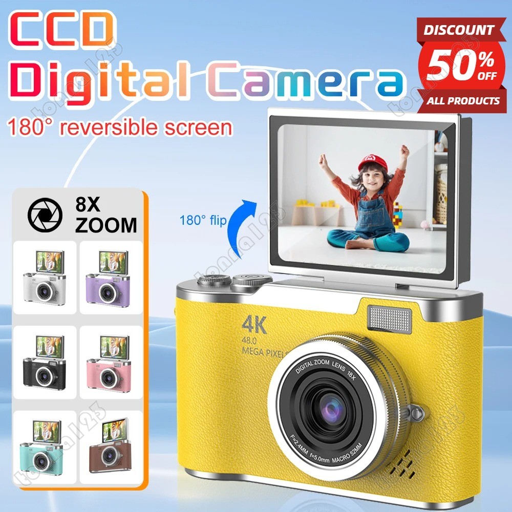 กล้องดิจิตอล 8X Digital Zoom Vintage Vlog Video Recorder 180° Flip ...