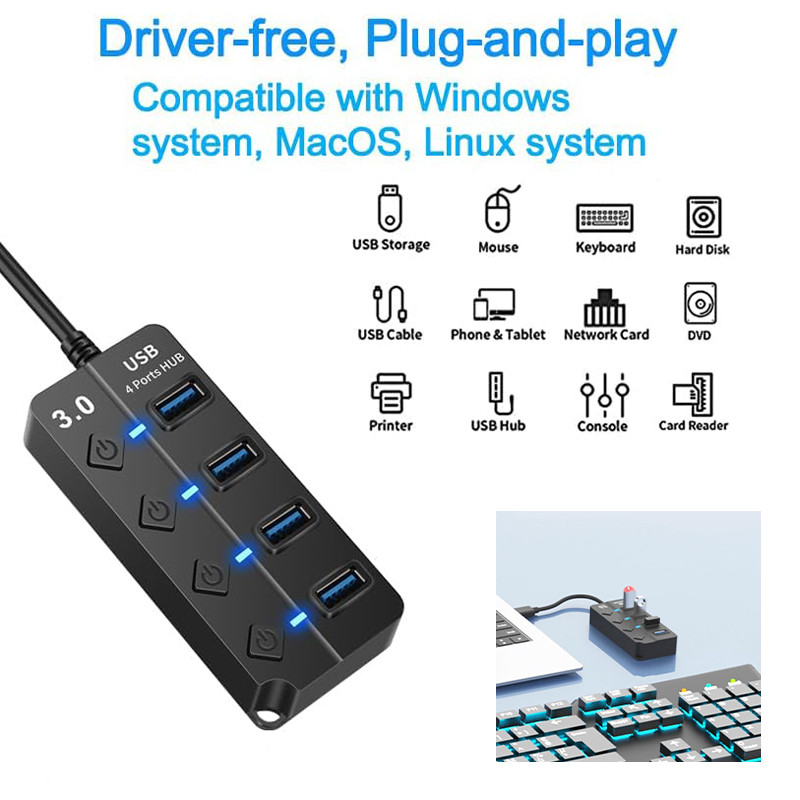 ตัวเพิ่มช่องUSB 3.0 HUB Combo Splitter 4 / 7 Port USB Switch High Speed ...