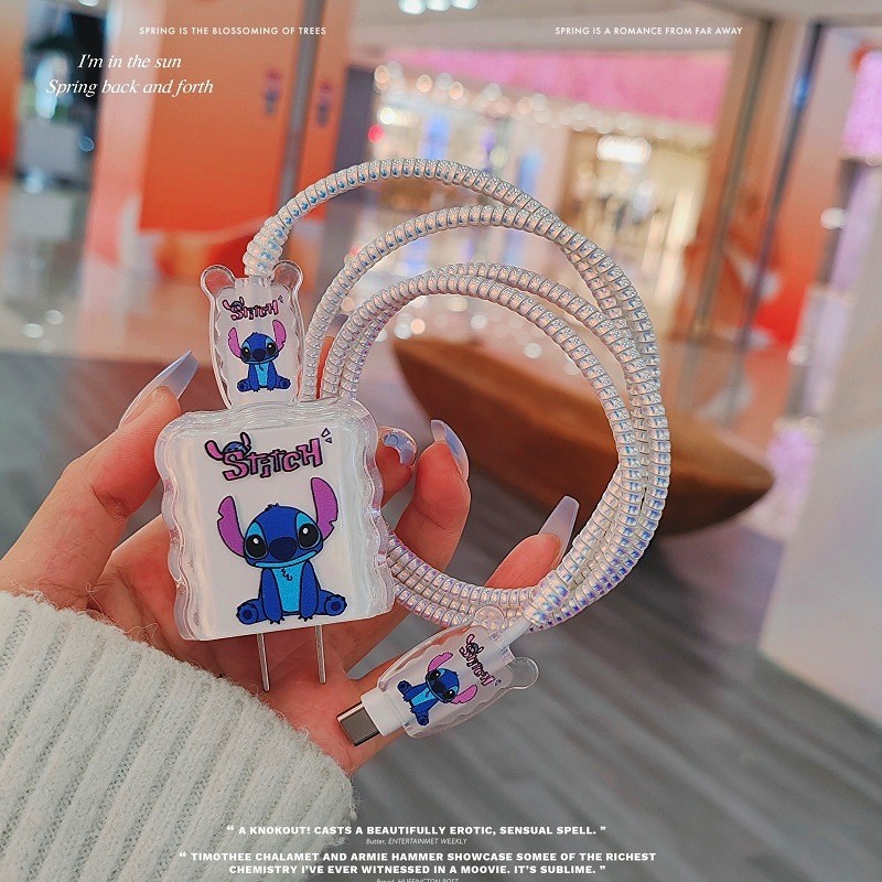 การ์ตูนน่ารัก Stitch Charger Protection Case Compatibe สําหรับ iphone ...