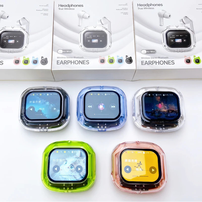 หูฟัง Air max tws หูฟังบลูทูธไร้สายสีสันสดใส หน้าจอสัมผัสโปร่งใส ลด ...