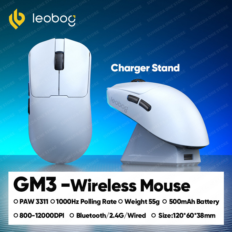LEOBOG GM3 เมาส์สําหรับเล่นเกมไร้สาย PAW3311 12000DPI น้ําหนักเบา Buletooth 2.4G แบบมีสาย Tri ...