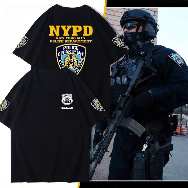 Hot ปกติ Nypd Badge พิมพ์เสื้อยืดรอบ New York City สีดํา US Army Police ...