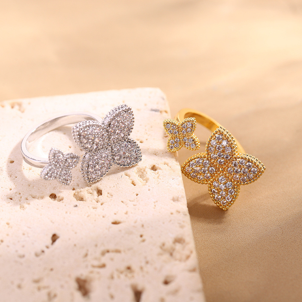 คุณภาพสูง All-Match Four-Leaf Clover แหวนหญิงที่ไม่ซ้ํากันสไตล์เย็นเปิด ...