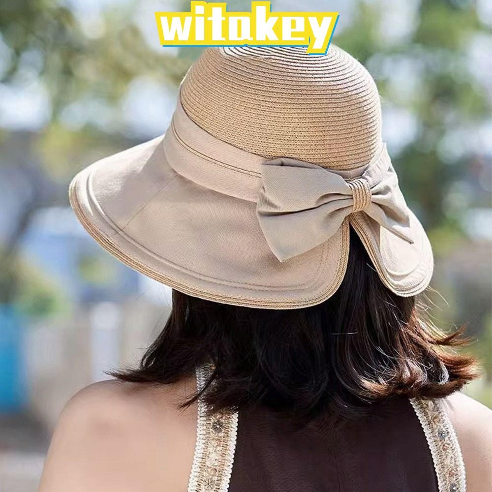 WITAKEY หมวกบักเก็ต Bowknot Sun Cap สำหรับฤดูร้อน ป้องกัน UV พับได้ง่าย พกพาสะดวกสำหรับผู้หญิง ...