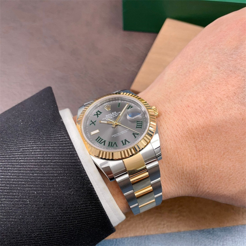 R Rol2 2ex Diary Series 18K Gold Green Dill 41mm นาฬิกาผู้ชายกลไกอัตโนมัติ126333สีเทาเข้ม ...