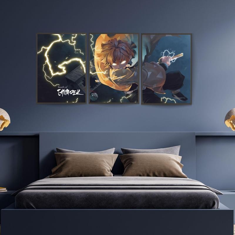 Demon Slayer Zenitsu Unframed ผ้าใบ Wall Art อะนิเมะ Art Demon Slayer ...