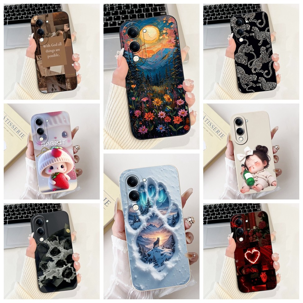 Vivo V2430 กรณี Vivo Y04 4G หรูหราแฟชั่นดอกไม้ Kawaii สาวน่ารักแมวกัน ...