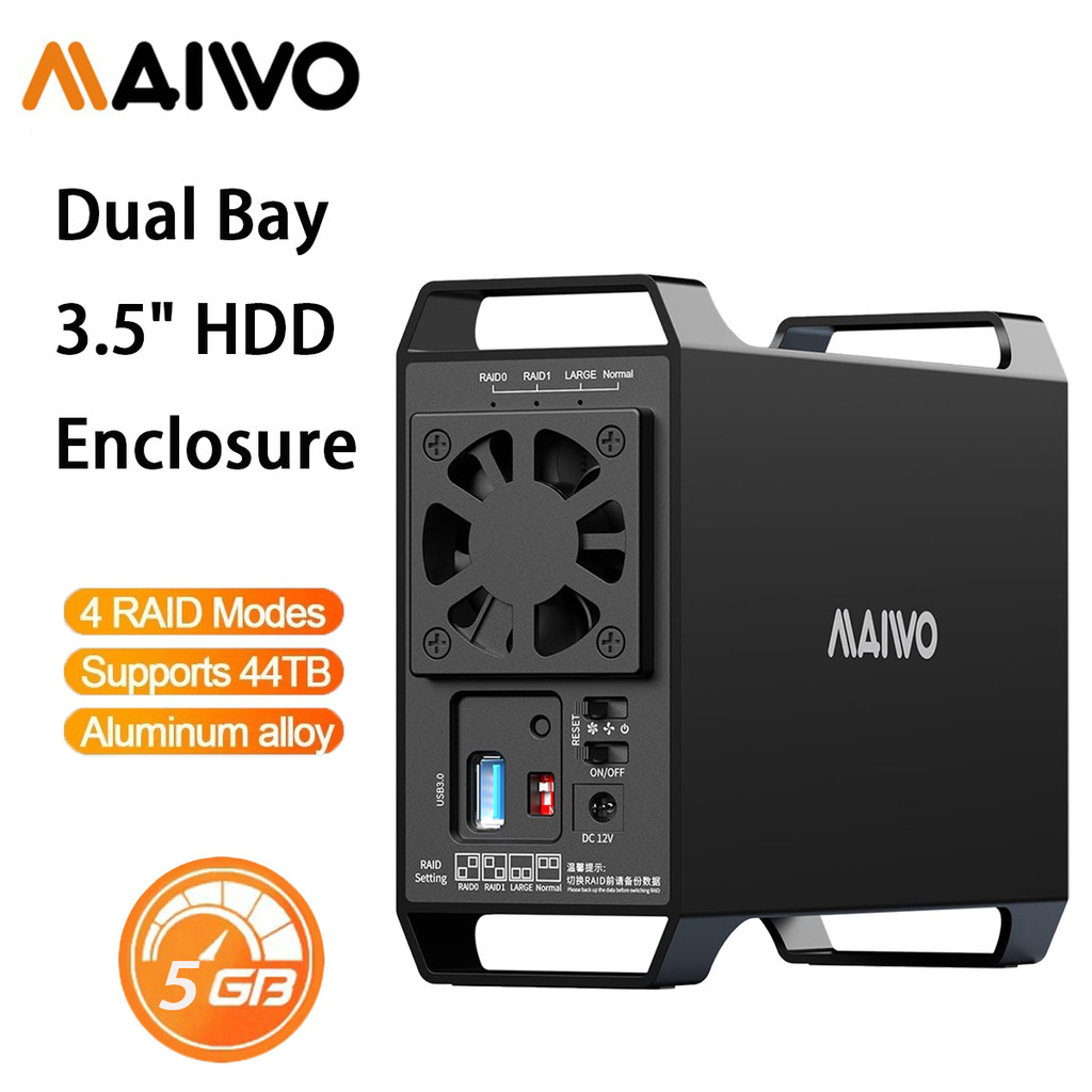 MAIWO Dual Bay Raid Enclosure สําหรับ HDD SATA 3.5 "พร้อมพัดลมระบายความ ...