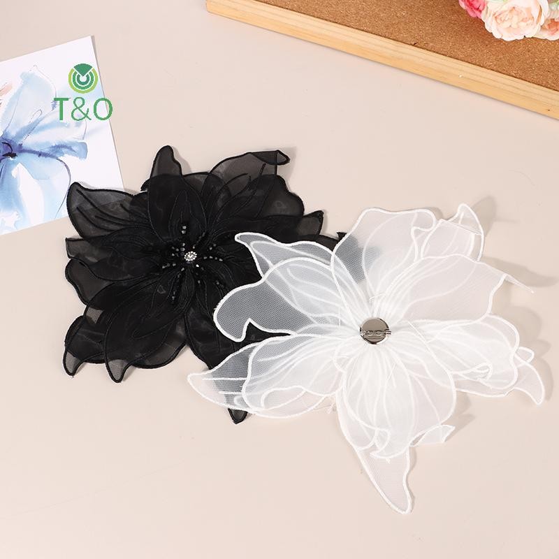 T & O Multi-layer สีขาคลูปด์ Organza ดอกไม้เย็บบน Patch สำหรับชุดแต่งงานและ.raตรียอดนิยม ...