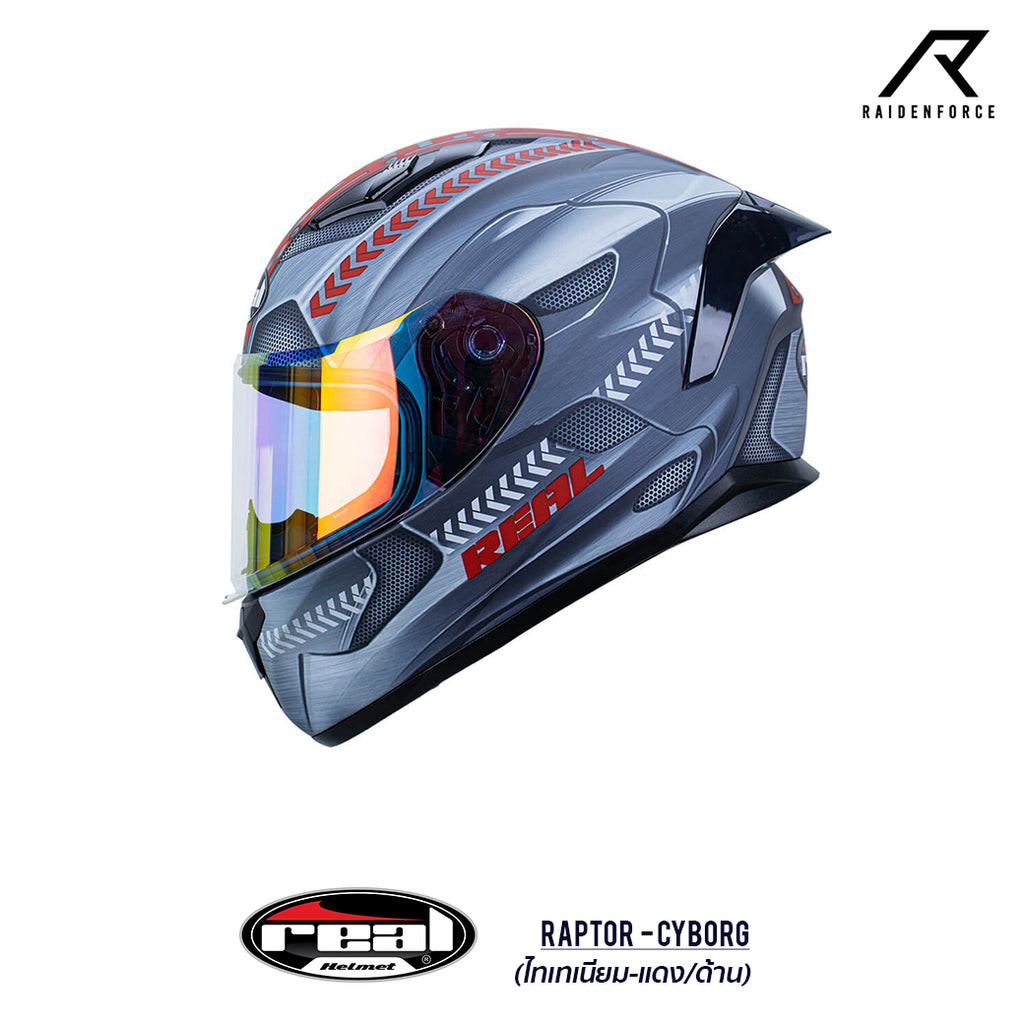 หมวกกันน็อค REAL Helmet Raptor Cyborg ไทเทเนียม-แดงด้าน | Shopee Thailand