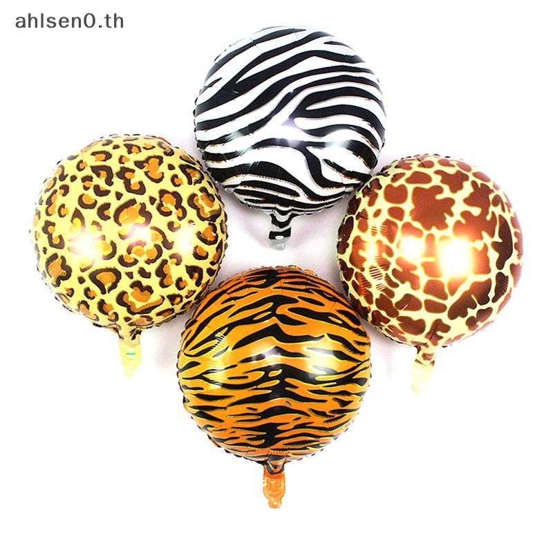 Ahlsen0 5 ชิ้น 18 นิ้วรอบฟอยล์บอลลูน Tiger Leopard Zebra รูปแบบบอลลูน Helium Globos Jungle ...