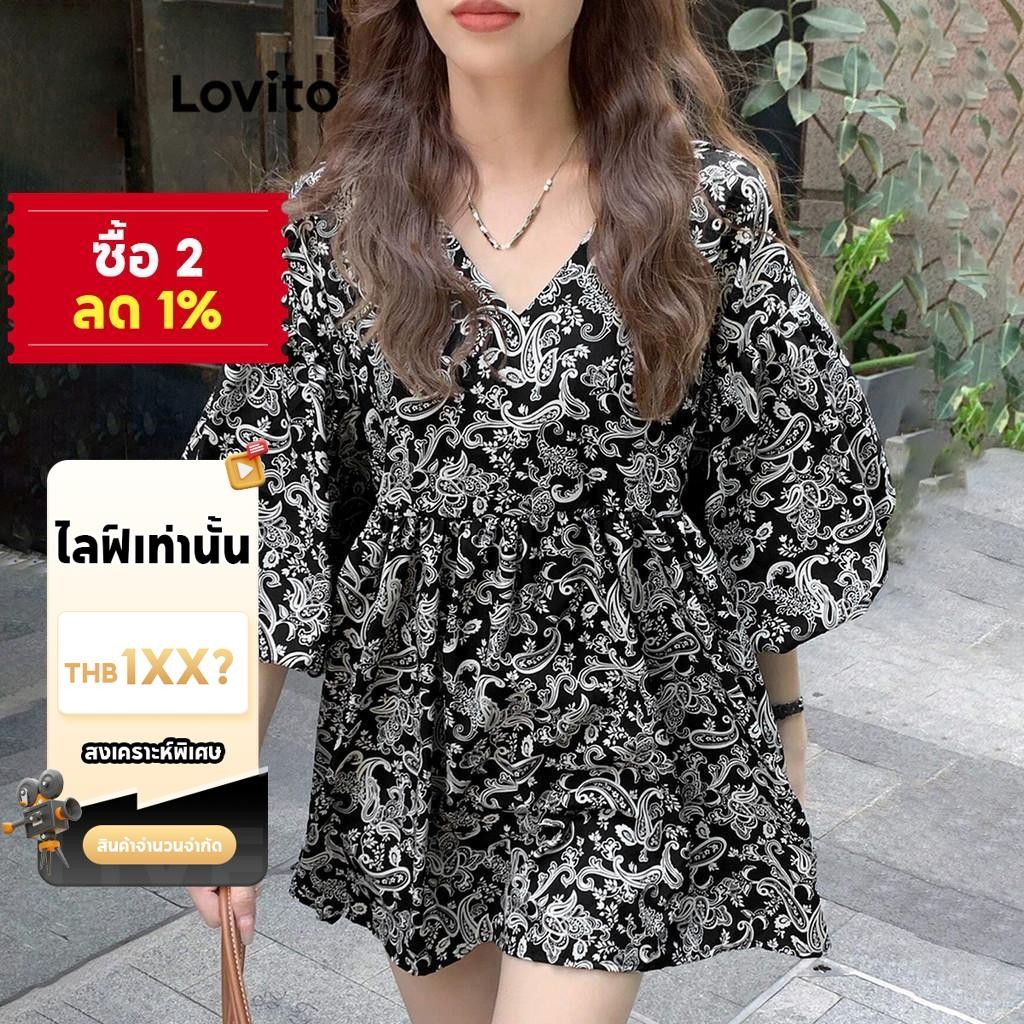 (KOL‘s pick) Lovito ชุดเดรสผู้หญิง แต่งจีบ พิมพ์ลายชนเผ่า สไตล์โบโฮ ...