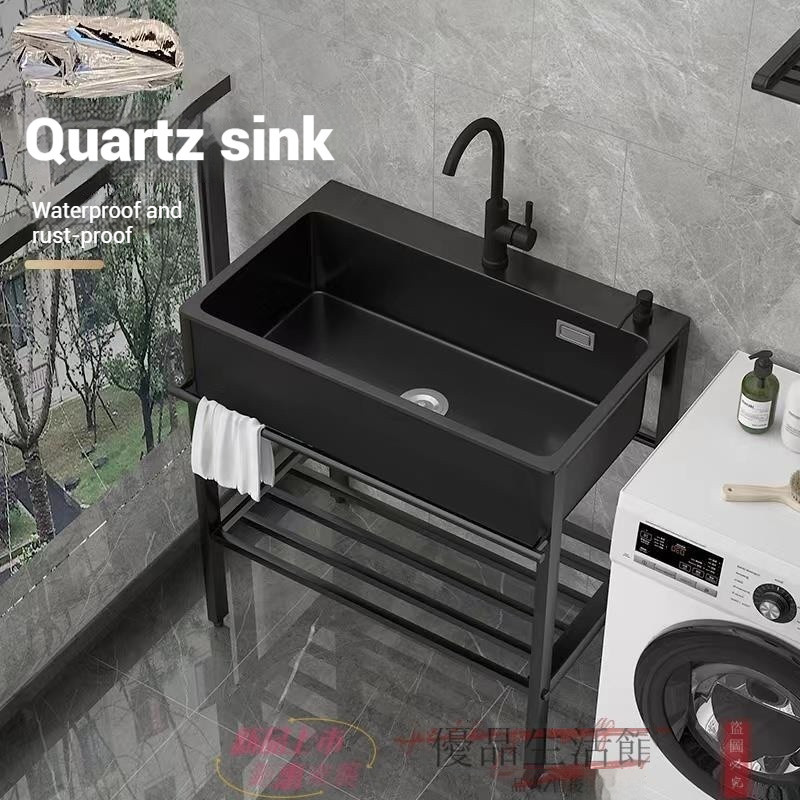 Stainless Steel Quartz Stone Laundry Sink Balcony Simple Black Wash ...