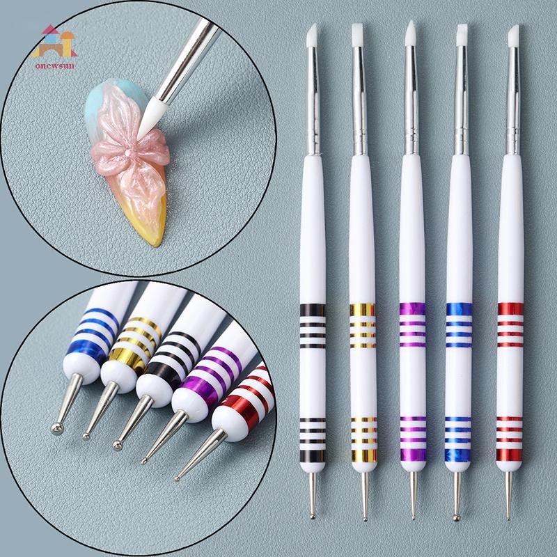 Onew 5 ชิ้น/เซ็ต 2-Way ซิลิโคนเล็บปากกาแกะสลัก Emboss Hollow เจล ...