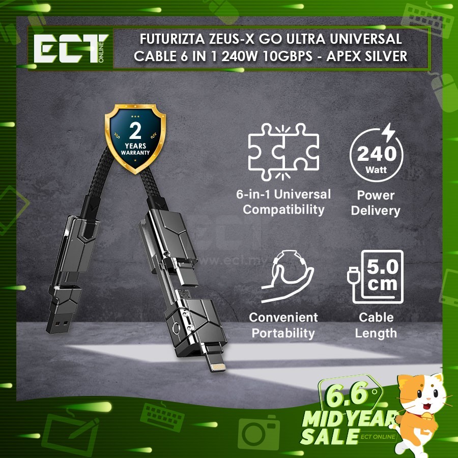 Futurizta Zeus-X Go Ultra Universal Cable 6 in 1 240W 10Gbps USB A Type C ถึง Micro USB Type C ...
