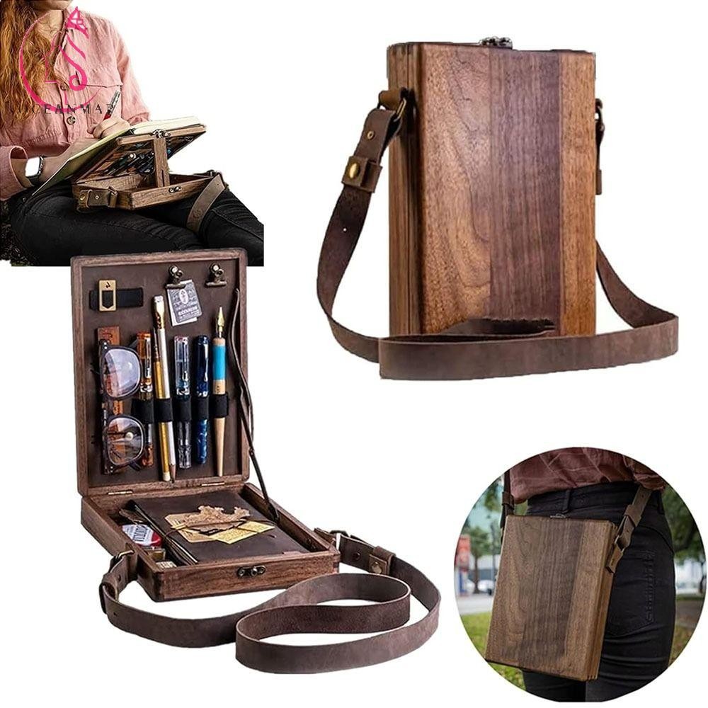 OCEANMAP Writers Messenger Wood Box, Handmade Wooden Artist Tool Bag ...