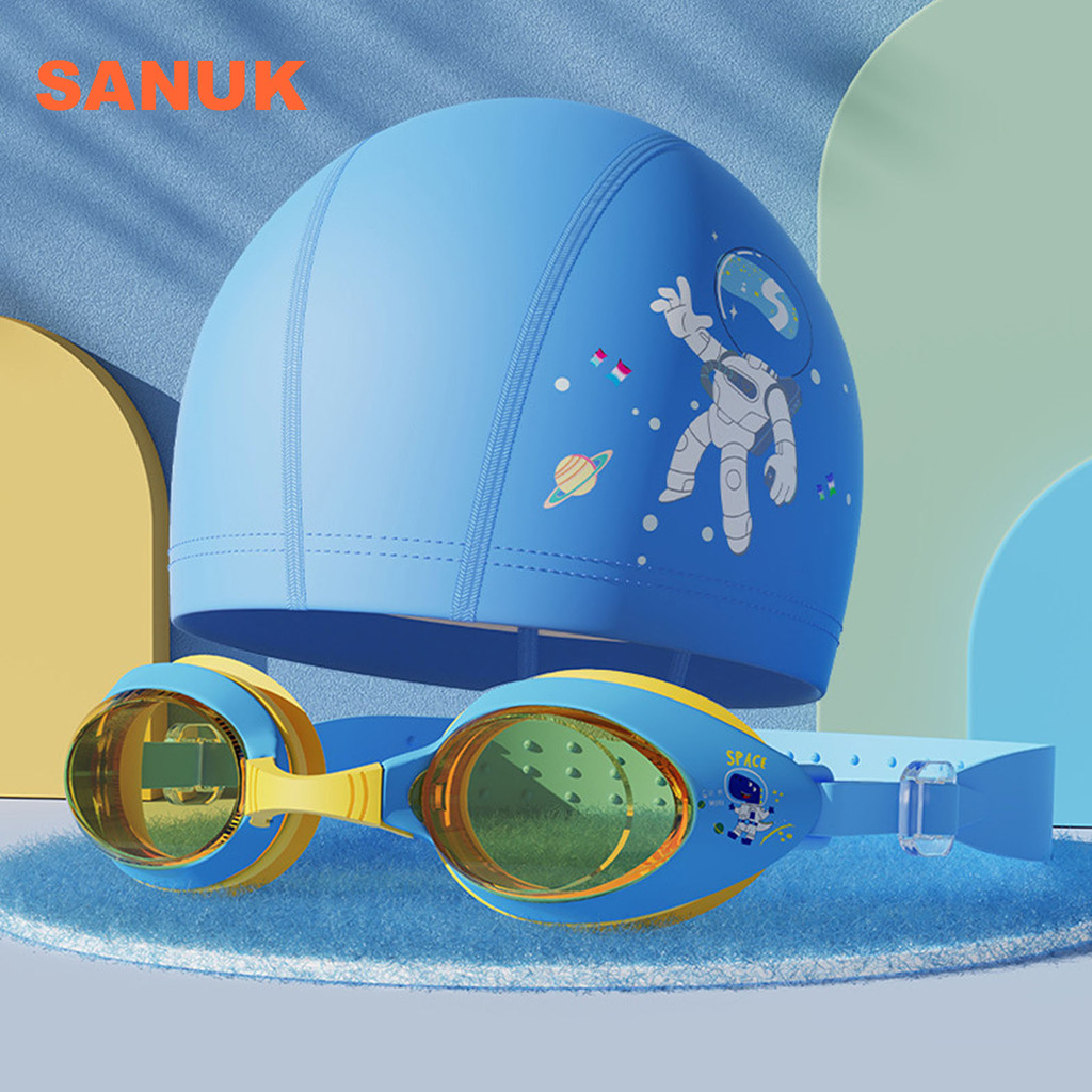 SANUK 2 ชิ้น/เซ็ต เด็ก กันน้ำ ป้องกันหมอก แว่นตาว่ายน้ำ และหมวกว่ายน้ำ ...