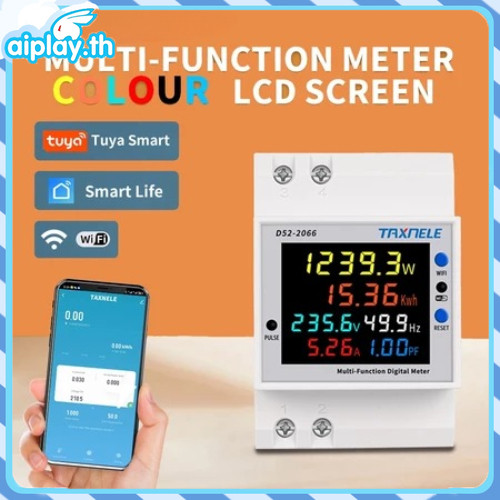 ⚡Tuya 8in1 เครื่องวัดพลังงานไฟฟ้า หน้าจอสี Power Meter APP ควบคุม 2P AC 170-270V 63A แรงดันไฟฟ้า ...