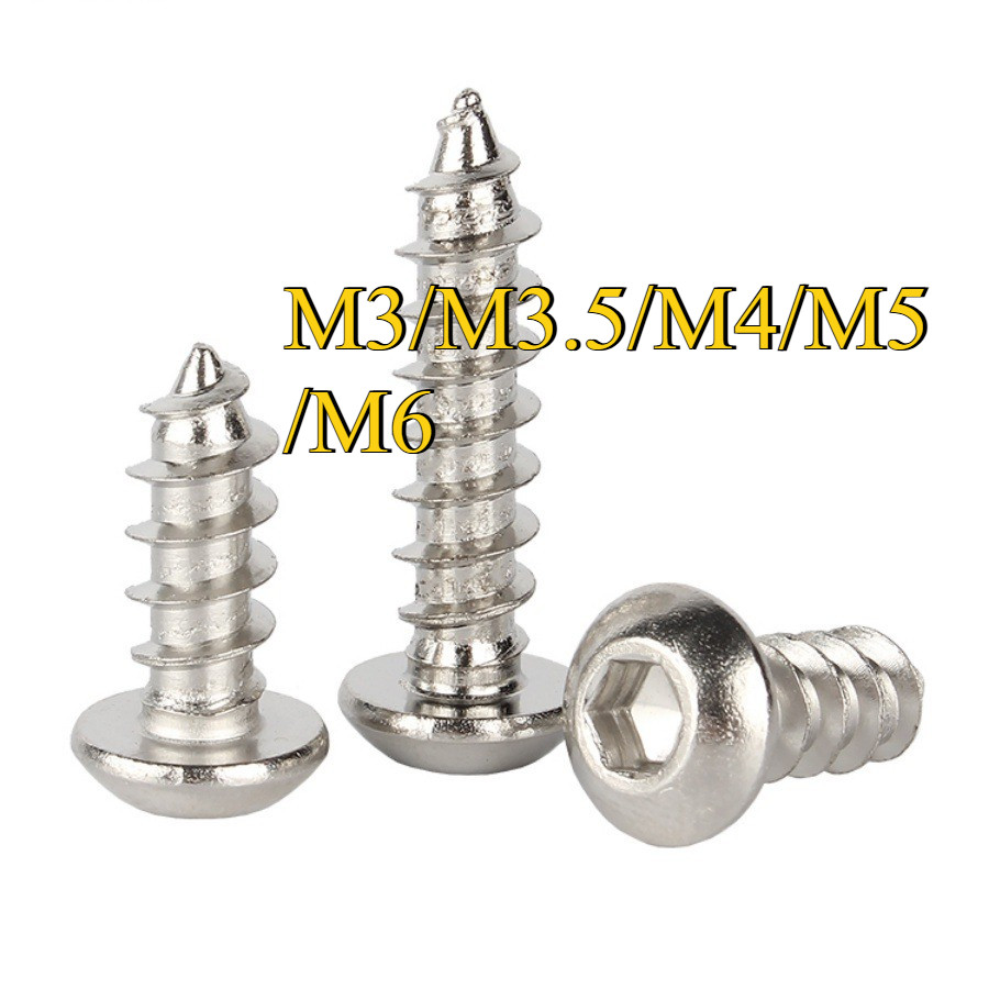 สกรู เกลียวปล่อย เตเปอร์ หัวจมกลม ชุบนิกเกิล / Button Head Hexagon Socket Tapping Screw M3/M3.5 ...