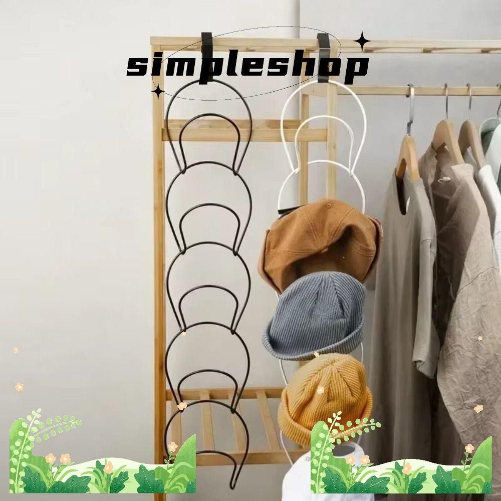 SIMPLESHOP Caps ที่เก็บของแบบแขวน, ชั้นวางหมวกติดผนัง 5 ตะขอ, กระเป๋าจัดระเบียบหมวกเหล็กไม่มีการ ...