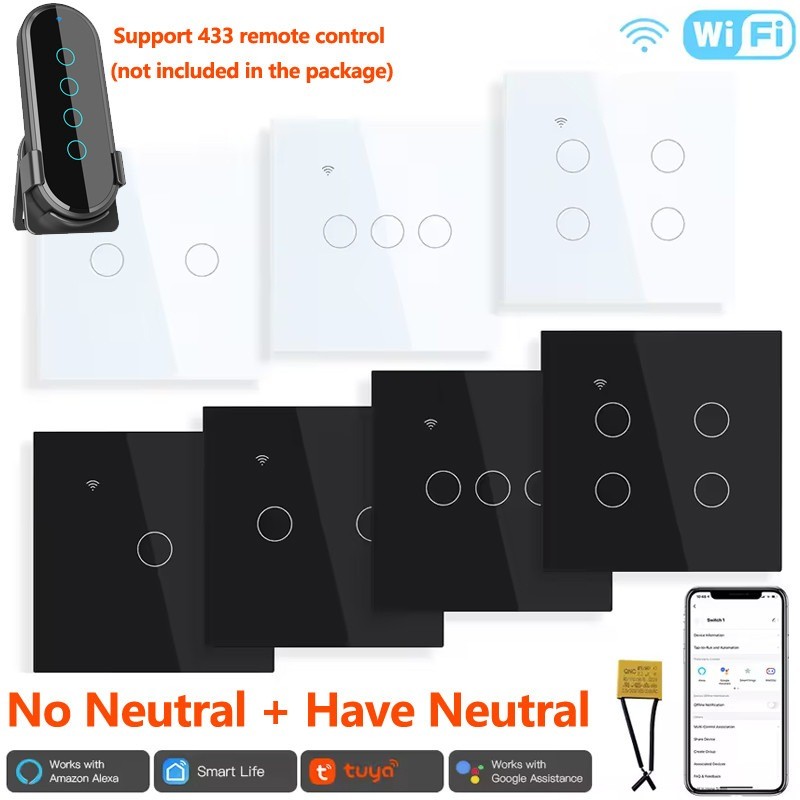 Tuya Wifi Touch Light Switches 1/2/3/4 Gang สมาร์ทสวิตช์ผนัง Alexa ...