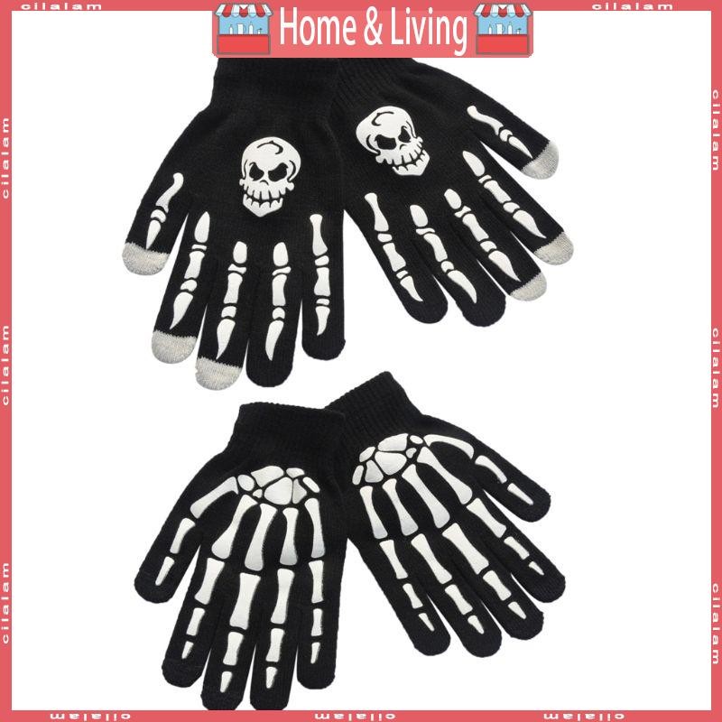 CI 1 คู่ถุงมือโครงกระดูกฮาโลวีน Unisex Skull Claw Ghost Bone ถัก ...