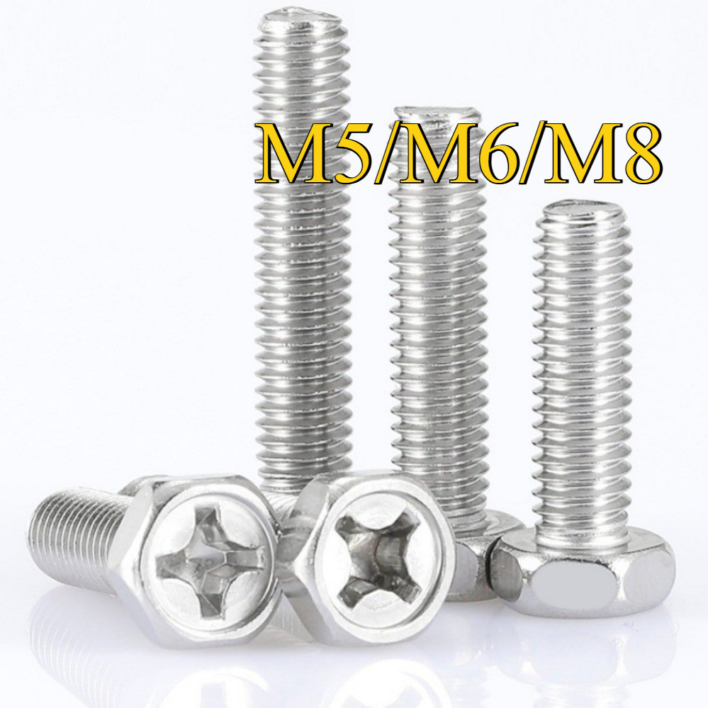 น็อต สกรู หัวหกเหลี่ยม ฝังแฉก สแตนเลส 304 เกลียวมิล หยาบ / Indented Hexagon Machine Screw SUS304 ...