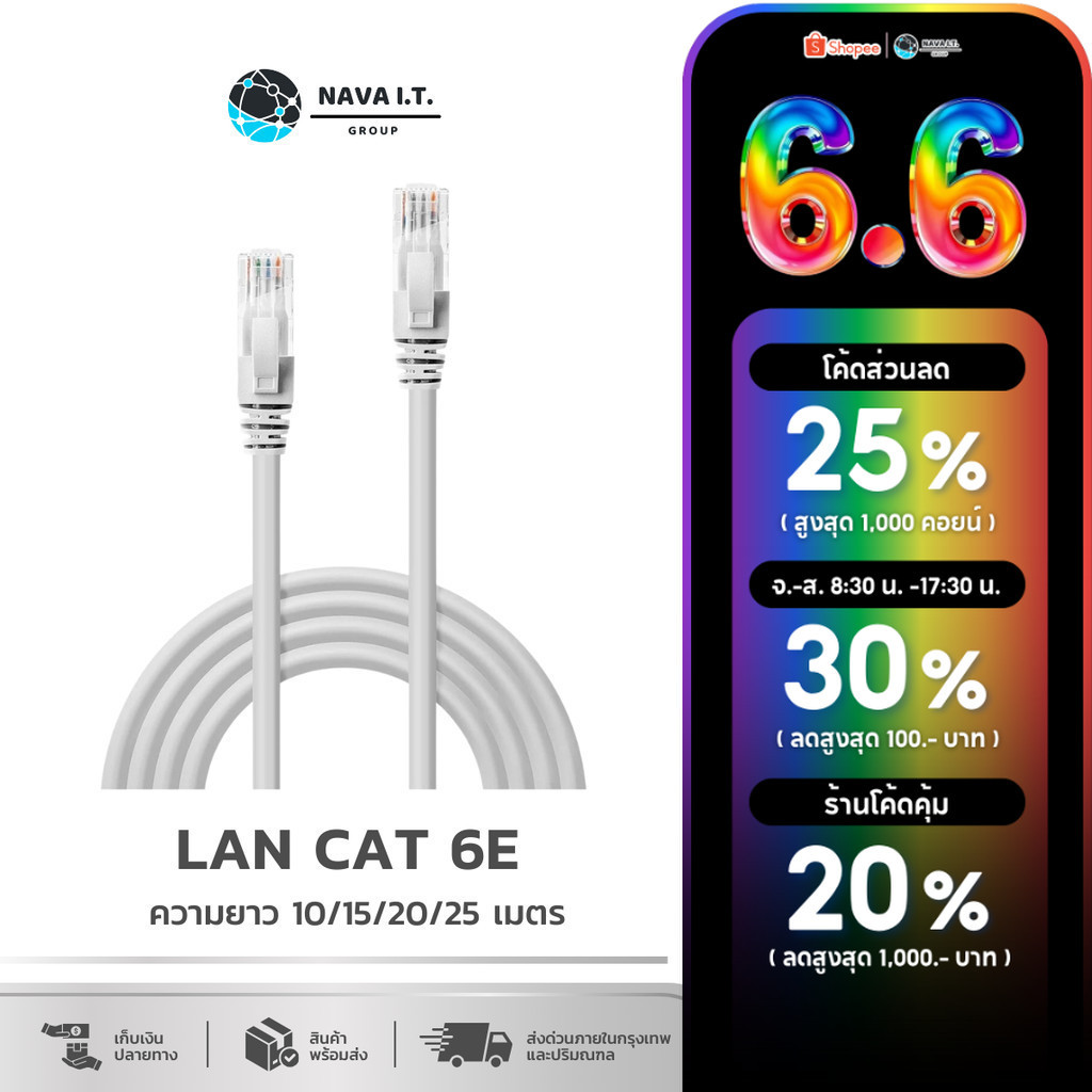 🛵มีส่งด่วน💨 NAVA IT LAN ETHERNET CABLE CAT6E สายแลน 1000MBPS สีขาว ความ ...