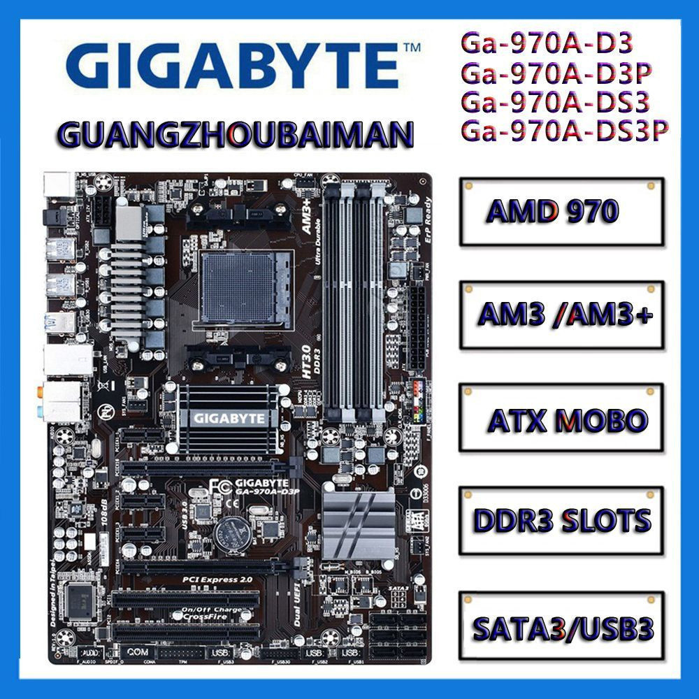 Gigabyte GA-970A-DS3/DS3P/D3 D3P AMD 970 ATX จอแสดงผลเดียวบอร์ดขนาดใหญ่ AM3 AM3 + FX Series 8 ...