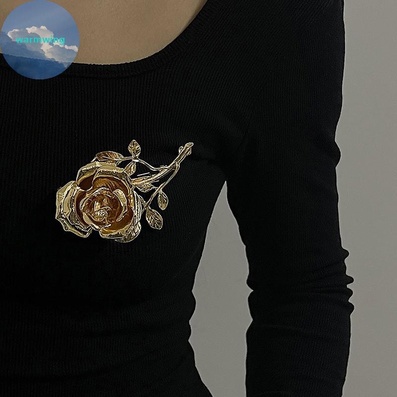 Warmwing Vintage เกินจริงโลหะ Rose ดอกไม้เข็มกลัดขนาดใหญ่สำหรับผู้หญิงยุโรปและอเมริกา TH ...