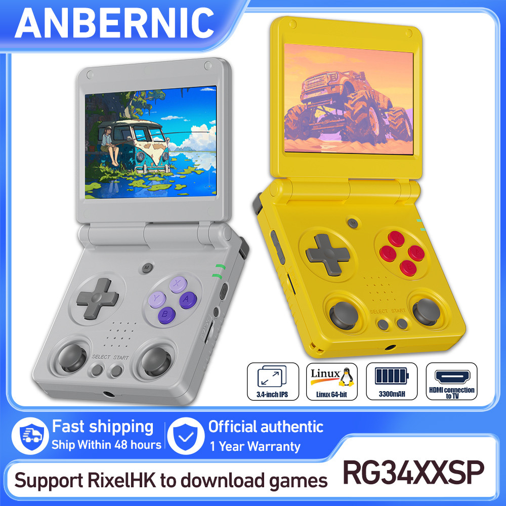 Anbernic RG34XXSP 3.4 หน้าจอ IPS พลิกคอนโซลมือถือระบบ Linux เอาต์พุต ...