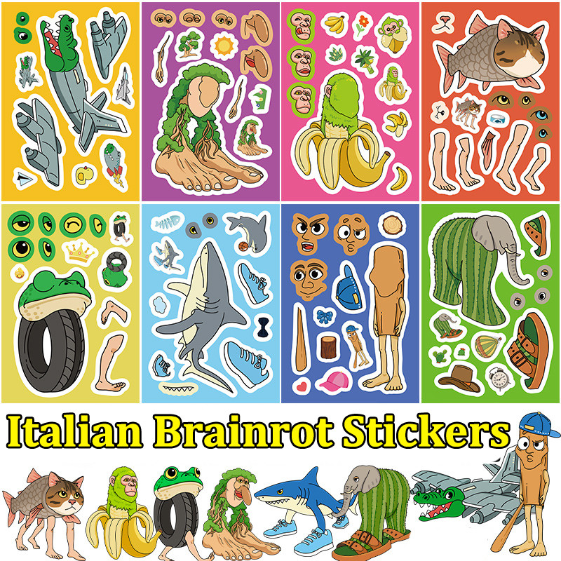 8PCS อิตาลี Brainrot Theme Face เปลี่ยนสติกเกอร์ Tung Tung Sahur ...