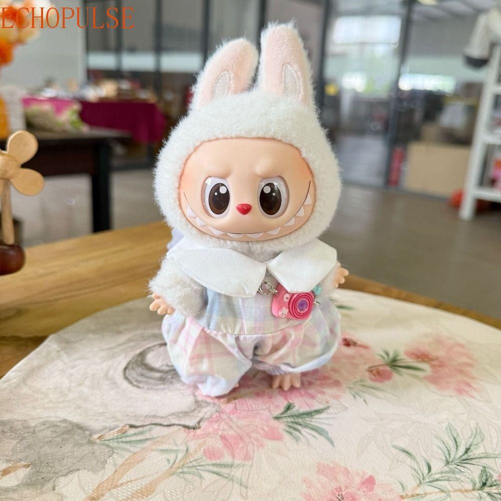 ECHOPULSE 1 ชุด Labubu เสื้อผ้าตุ๊กตา,Gradient Checkered ชุด Handmade ...