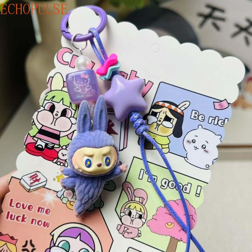 ECHOPULSE Lazy Yoga Labubu Doll, Silica Gel Star Flocking Labubu Key ...