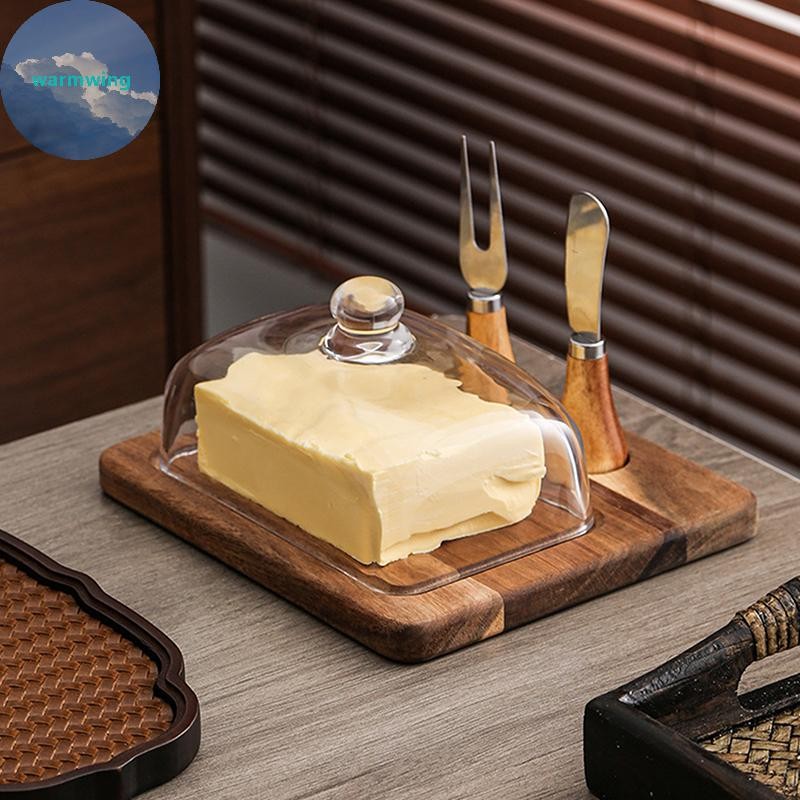 Warmwing Retro กล่องเนยไม้มีดและส้อมเนยชีสชีสเค้กถาดขนมถาดเก็บจานกล่องเก็บฝาแก้วใส TH | Shopee ...